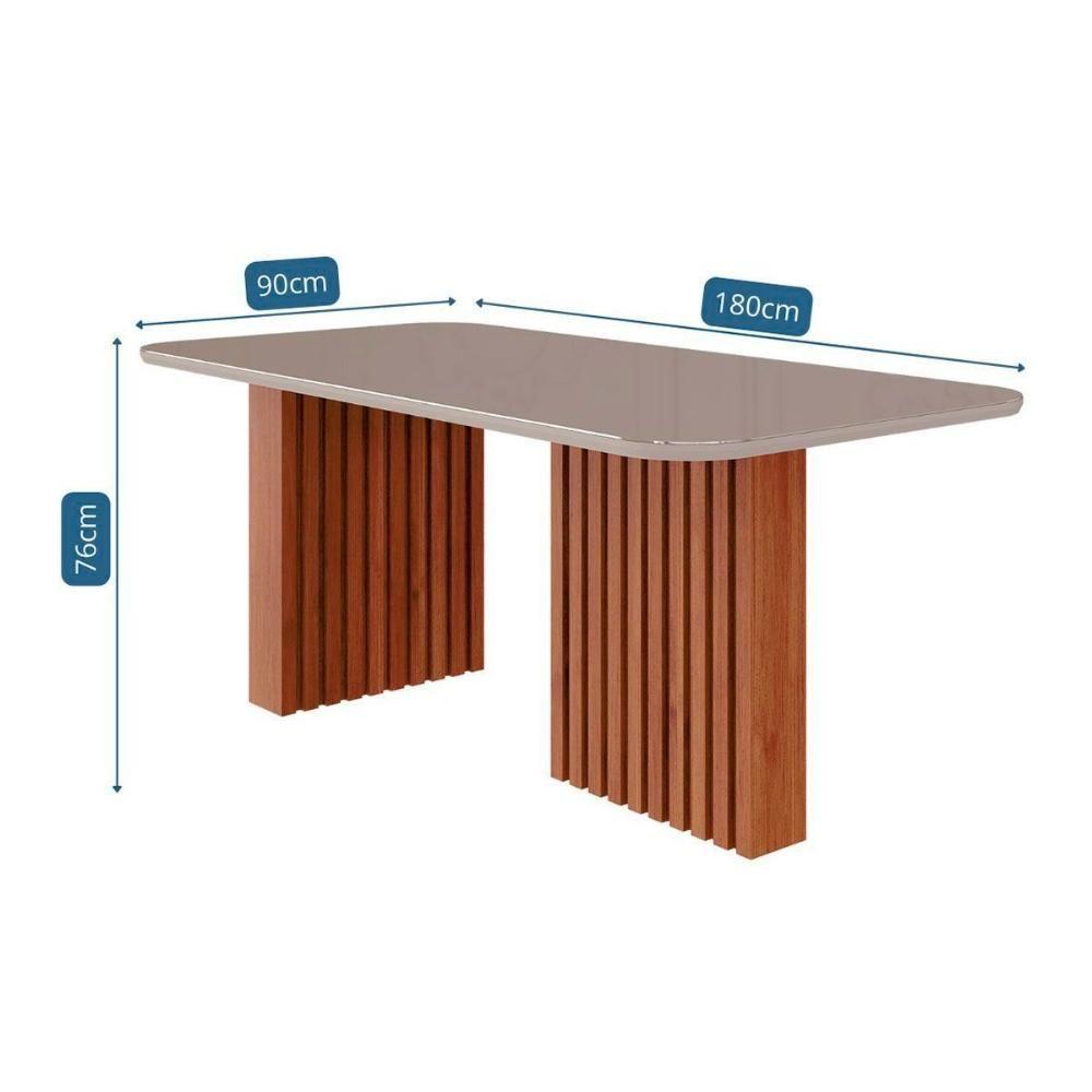 Conjunto Mesa Sala Jantar Ester Com Tampo Madeirado Com Vidro 180x90cm ...