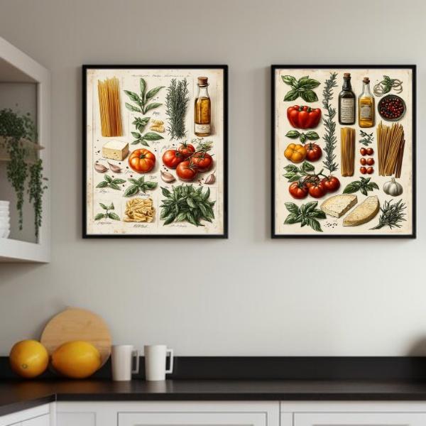 Kit 2 Quadros Cozinha Italiana Vintage Ingredientes 24x18cm - Carrefour