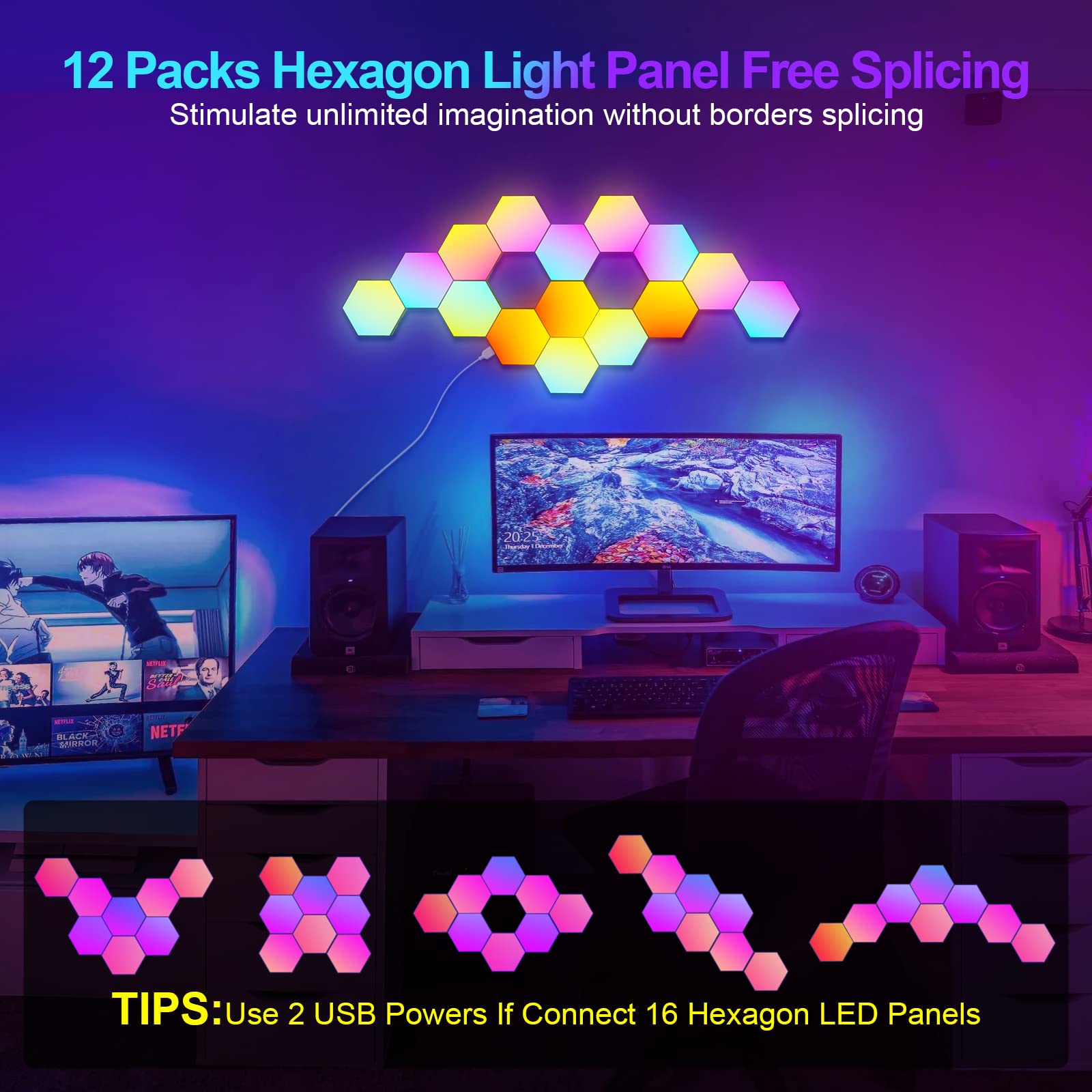 Painéis De Luz Hexagonais Jimimoro Smart Rgb Led, Pacote Com 12 - Carrefour