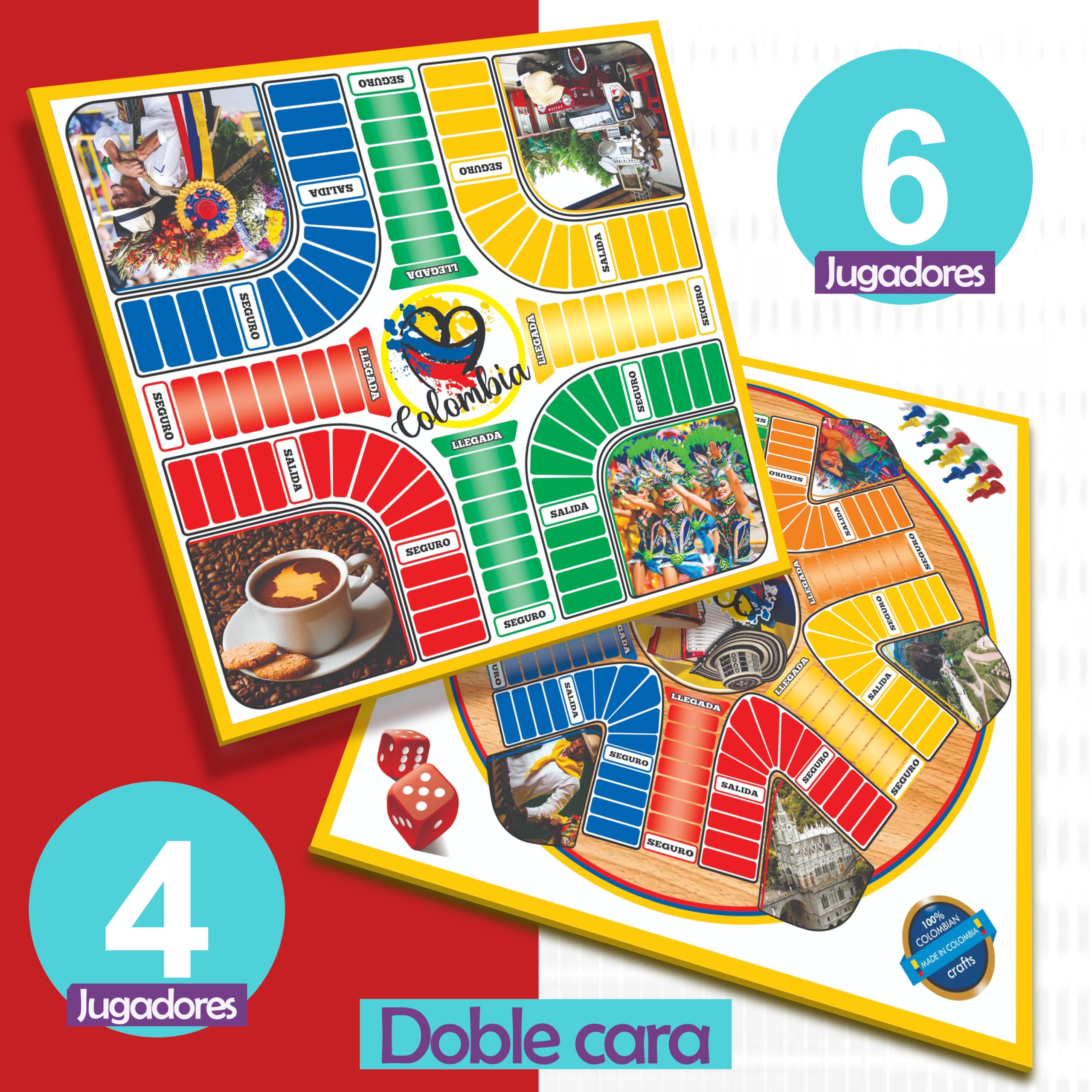 Jogo De Tabuleiro Eco-parces Colombian Parques Parcheesi 4-6 Jogadores ...