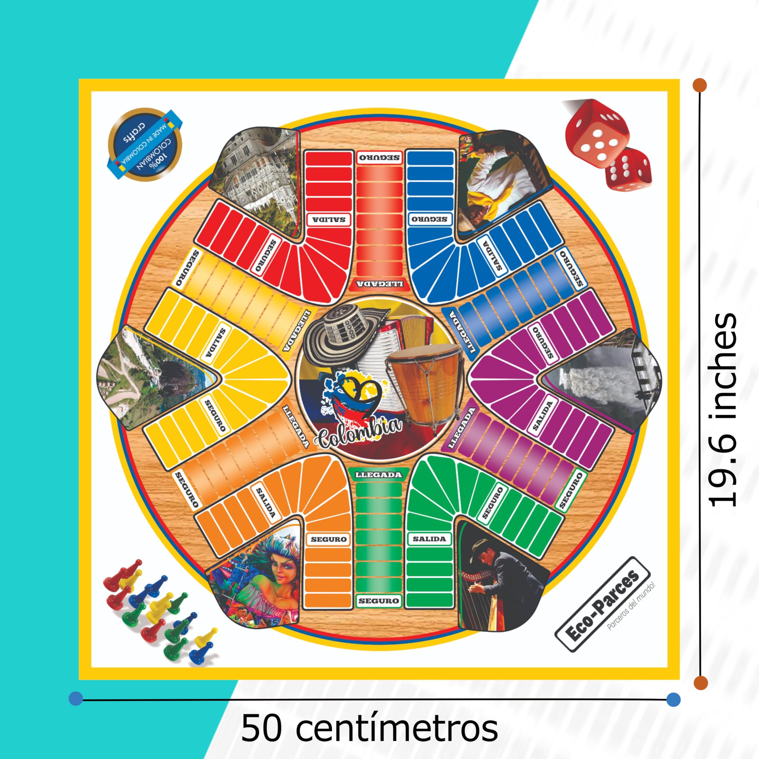Jogo De Tabuleiro Eco-parces Colombian Parques Parcheesi 4-6 Jogadores ...