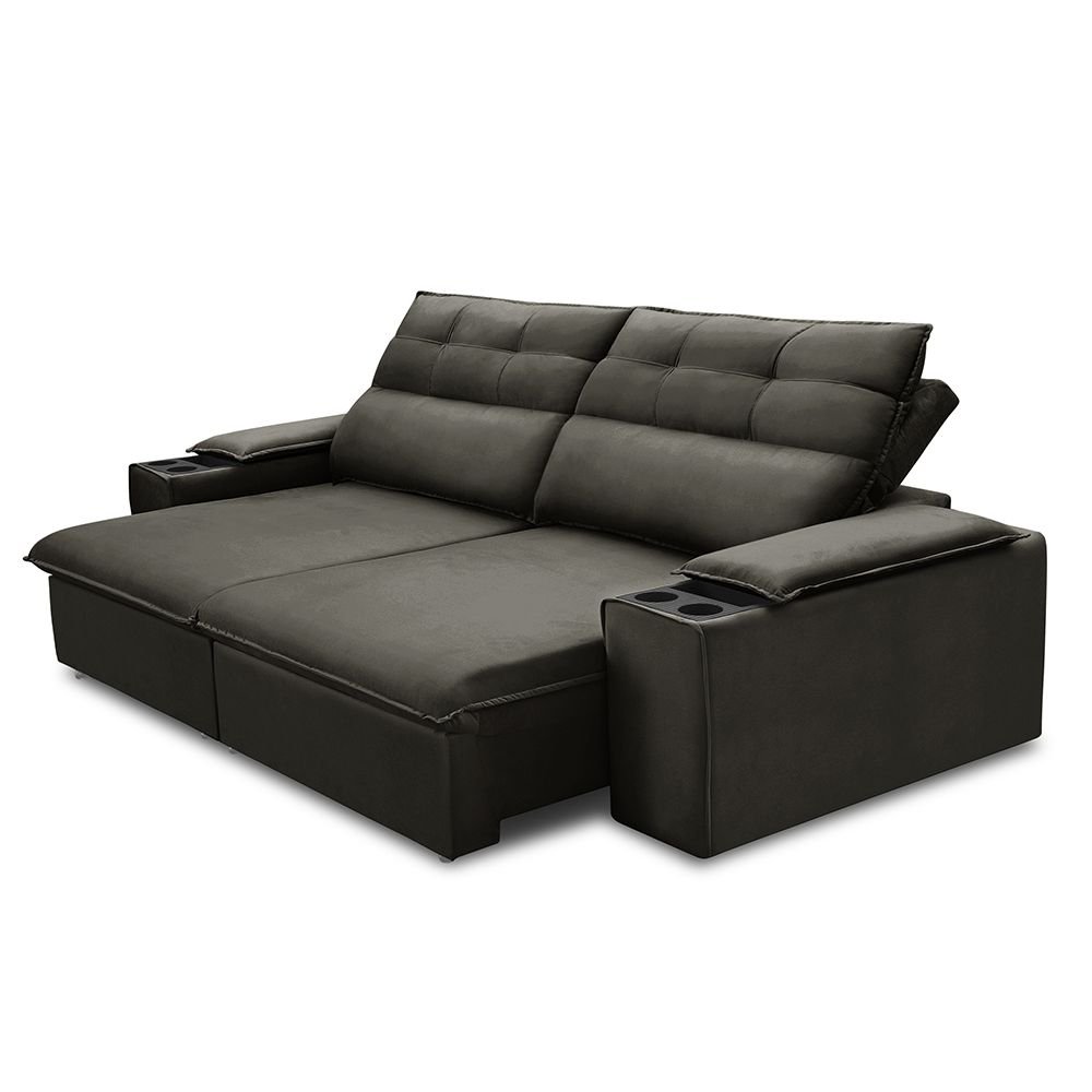 Sofá Retrátil E Reclinável Vannes 225cm Com Porta Copos E Objetos Marrom - Carrefour