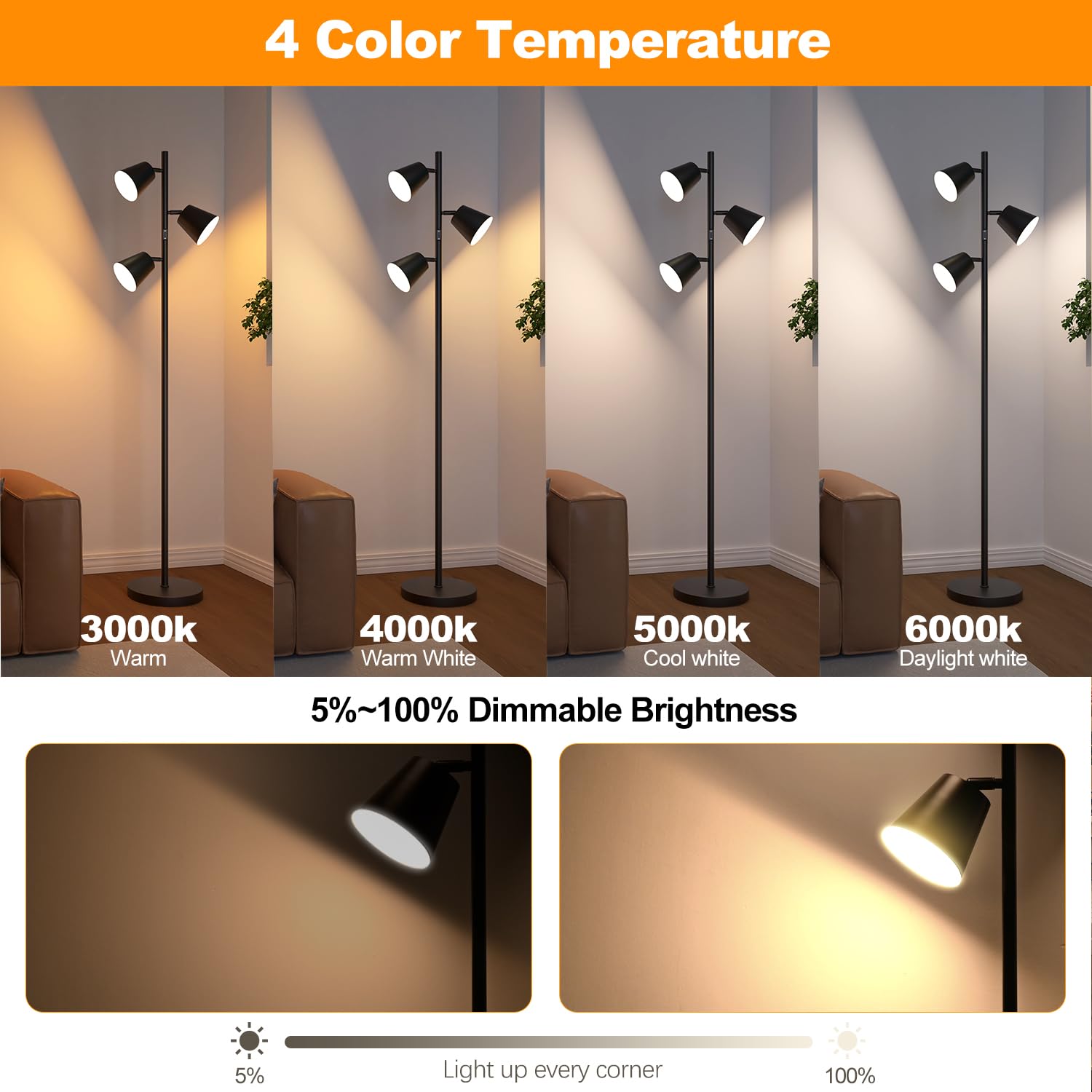 Luminária De Chão Led Tree Nintiue 2025 36w Regulável 2500lm Preta ...