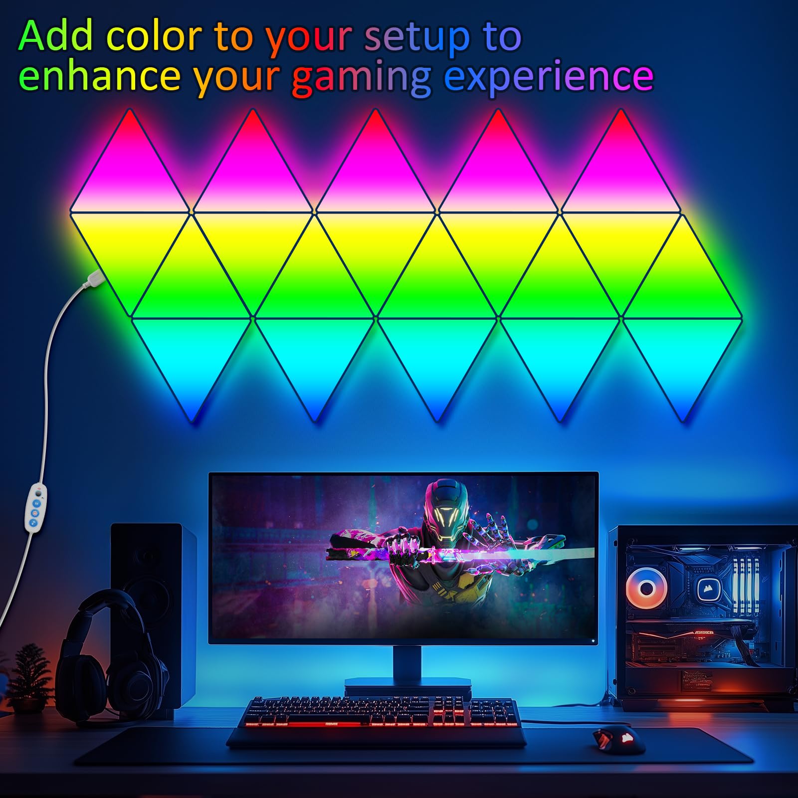 Painéis De Luz Triangulares Led, Pacote Com 8 Cores Rgb Com Controle ...