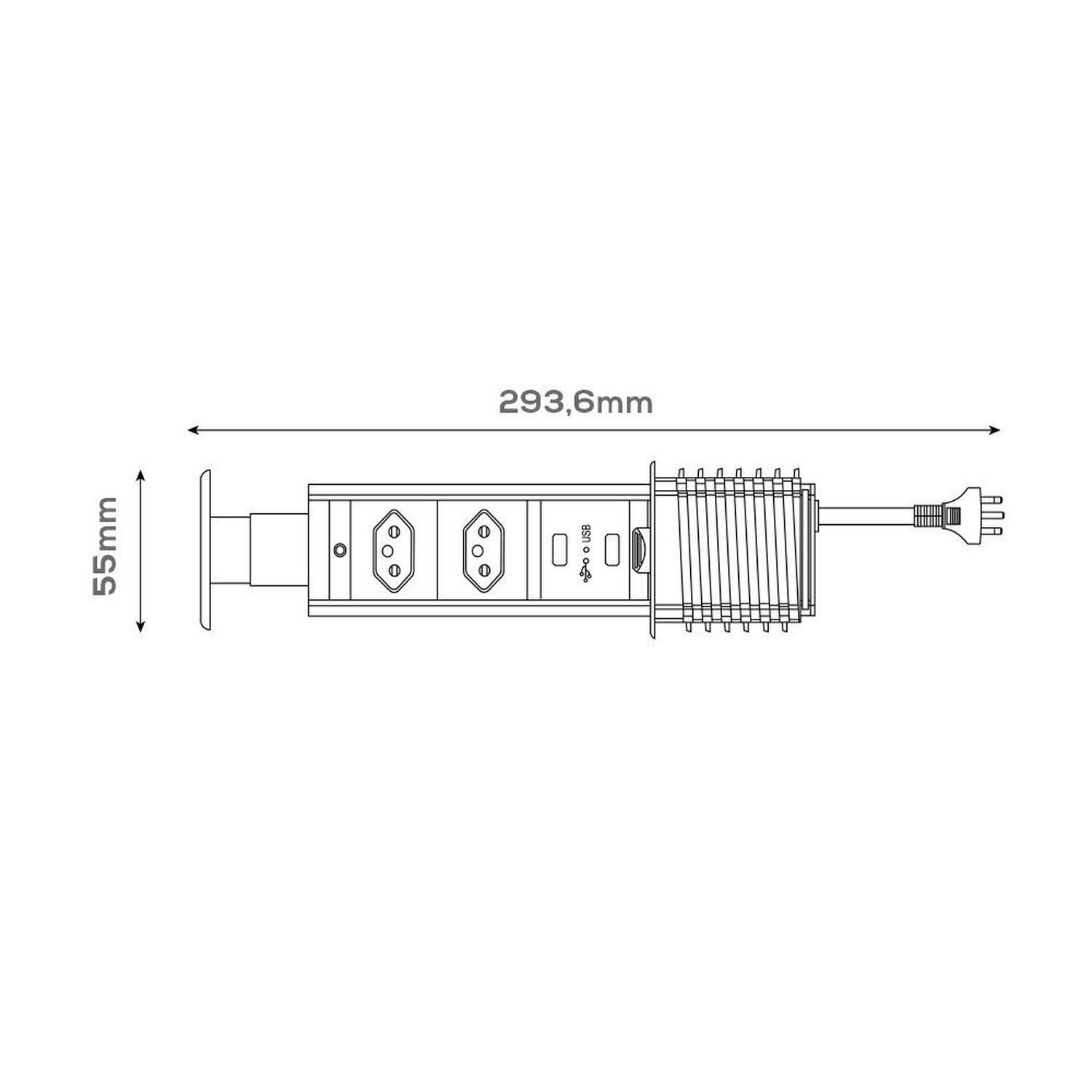 Torre De Tomada Com 2 Tomadas + 2 Usb Tipo A+c Retrátil Renna Prata ...
