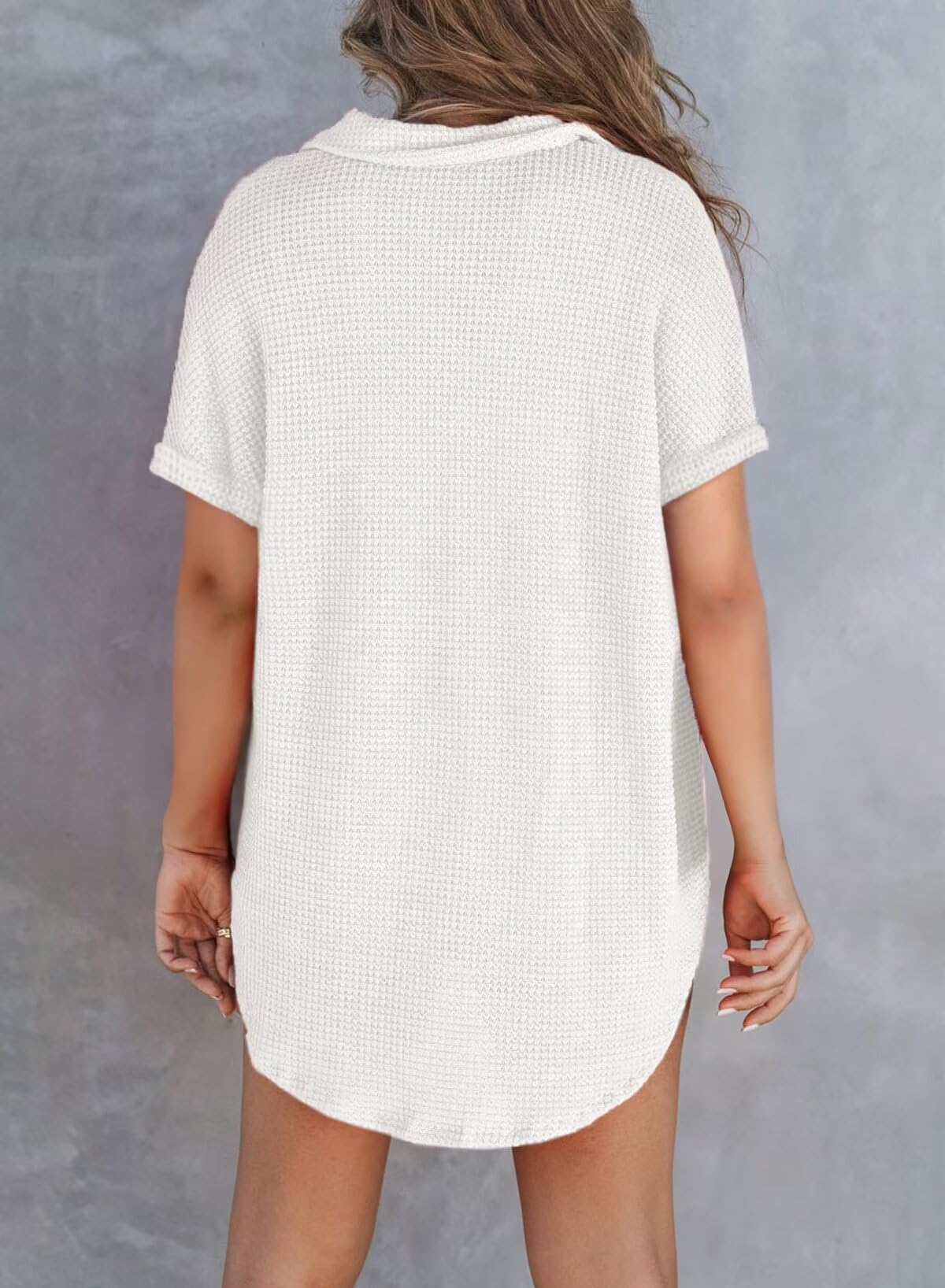 Camisa Feminina Astylish Waffle Knit Com Decote Em V, Manga Curta ...