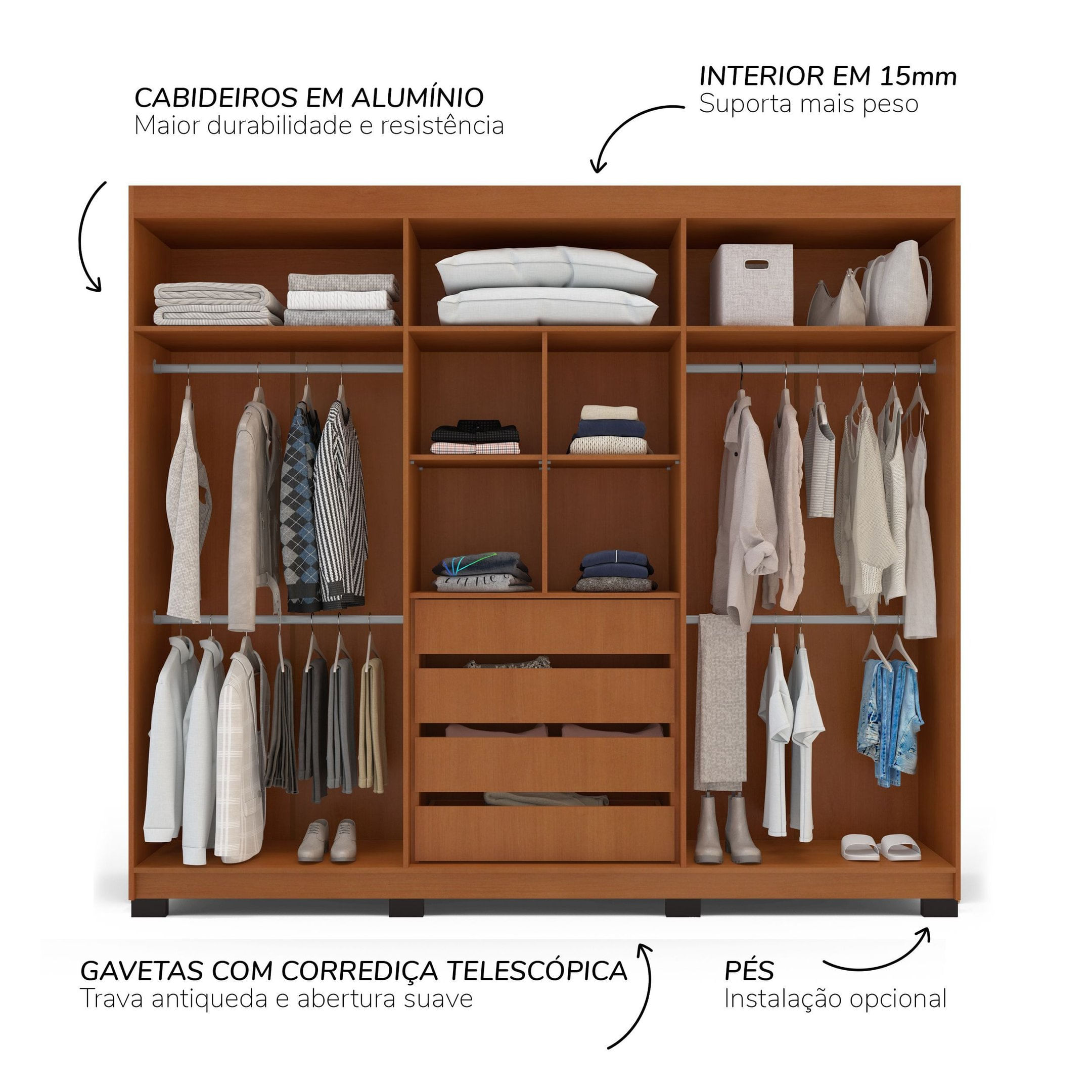 Guarda-roupa 6 Portas 4 Gavetas Porto Branco/freijó Freijó/branco ...