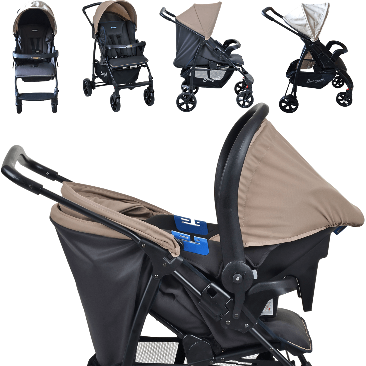 Carrinho + Bebê Conforto + Base Cinza Bege - Burigotto - Carrefour