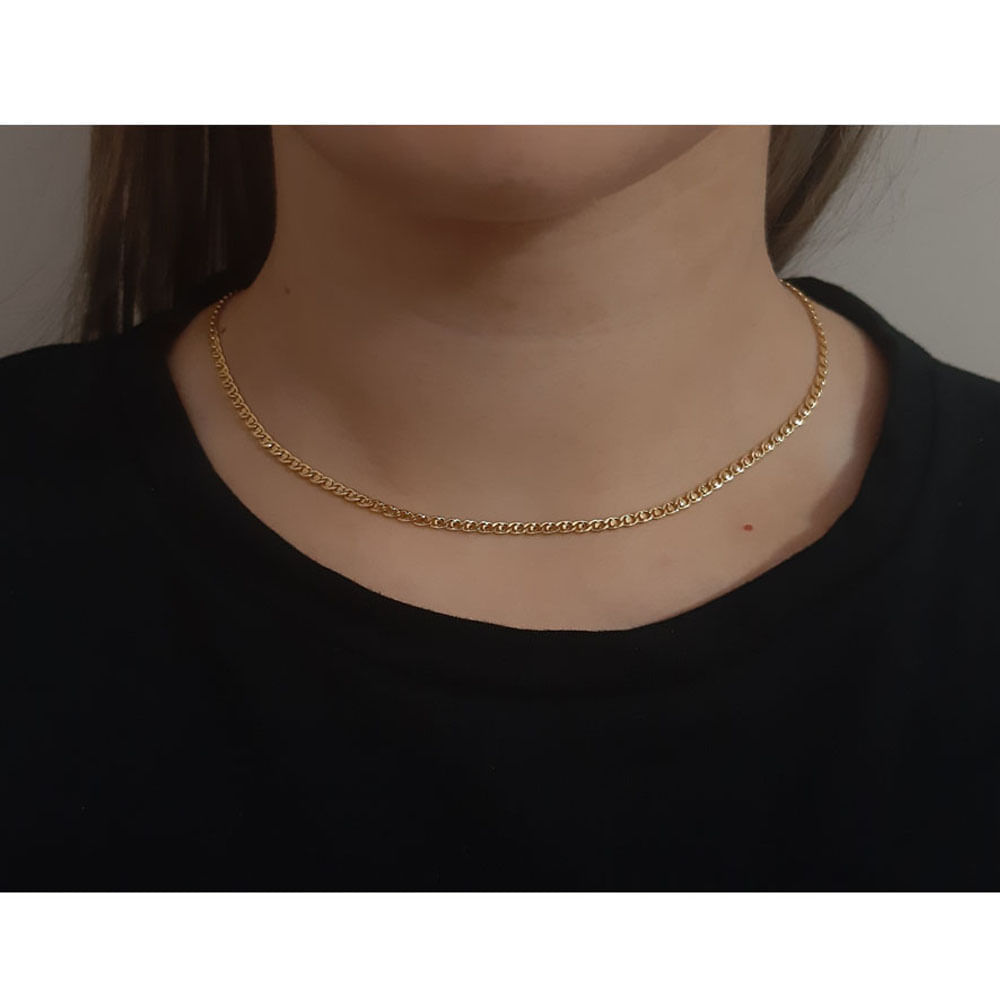 Corrente chocker trabalhada com extensor ,banhado em ouro 18K de 10 ...