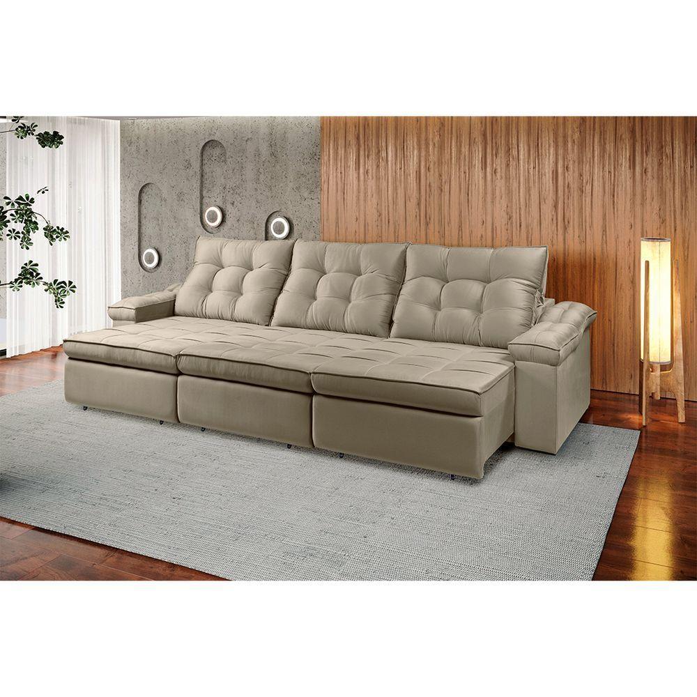 Sofá Retrátil Reclinável Houston 2,4m Csr Studio Veludo Kaki - Carrefour