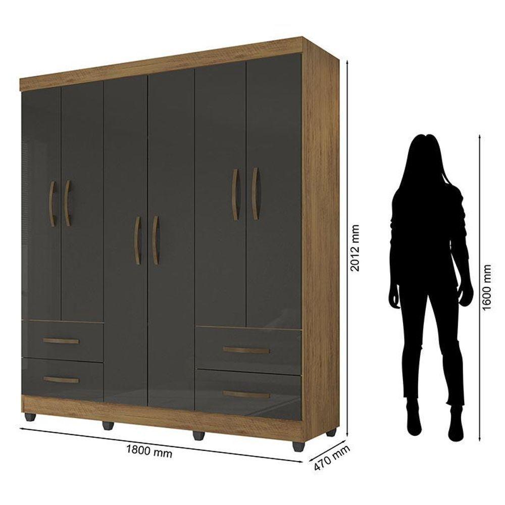 Guarda Roupa Casal Ambiente Honduras 6 Portas Freijó Grafite Perolizado ...