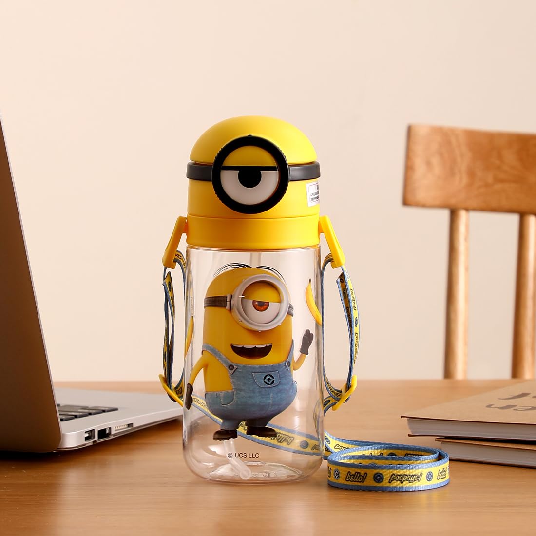 Garrafa De Água Miniso Minions Collection 600ml Com Palha Amarela ...