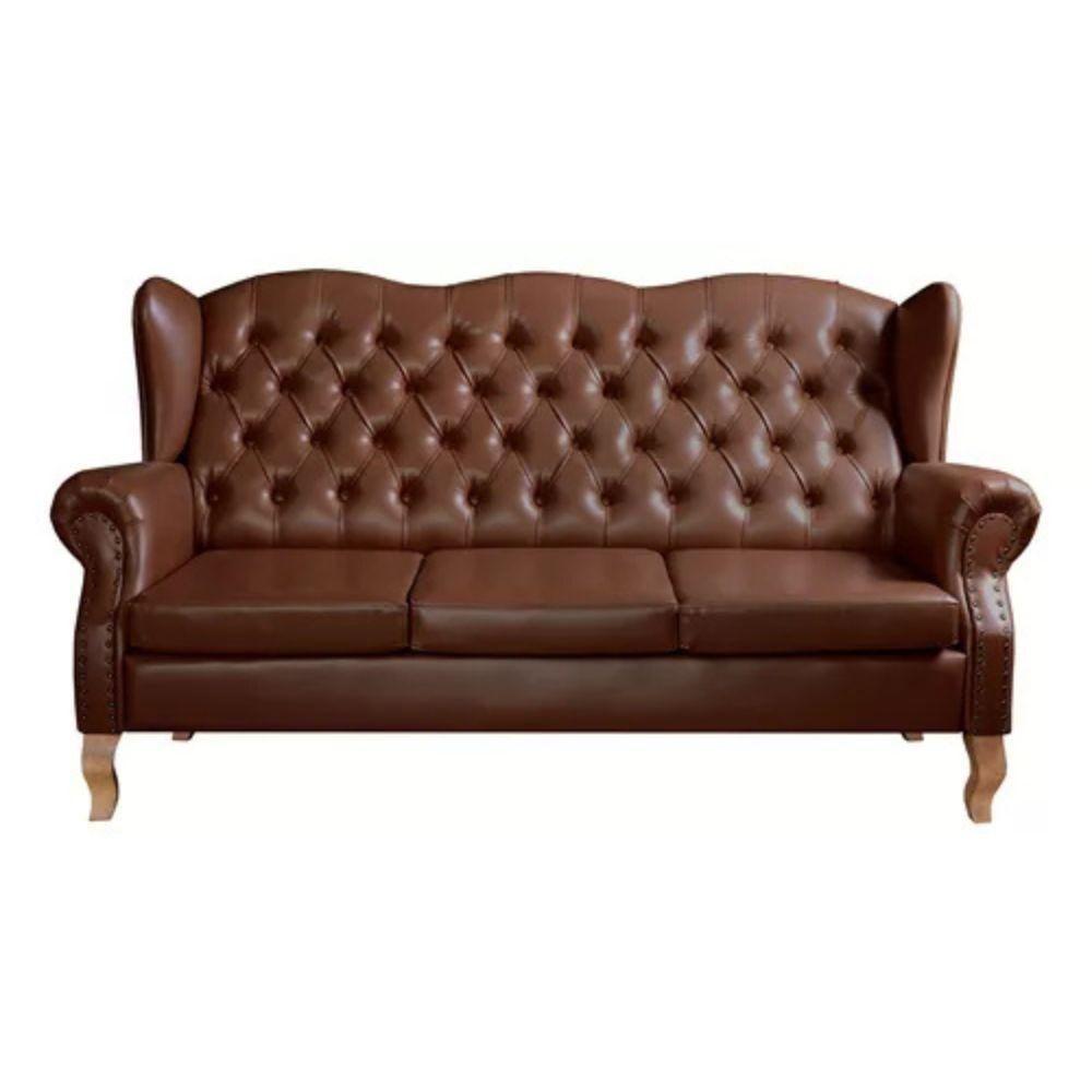 Sofá Chesterfield 3 Lugares Imperador Vintage Retrô Capitonê Couro Marrom - Carrefour