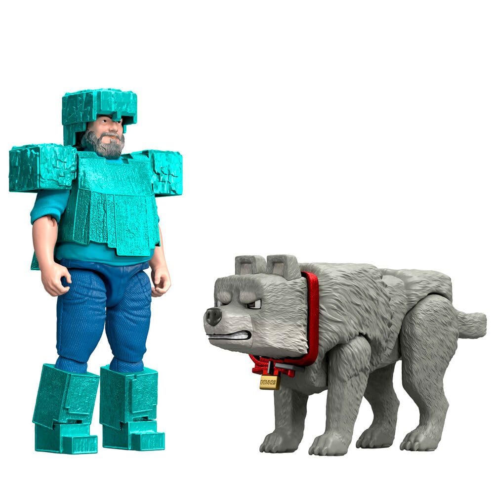 Figura De Ação Mattel Minecraft Movie Steve Com Lobo De 4 Polegadas ...