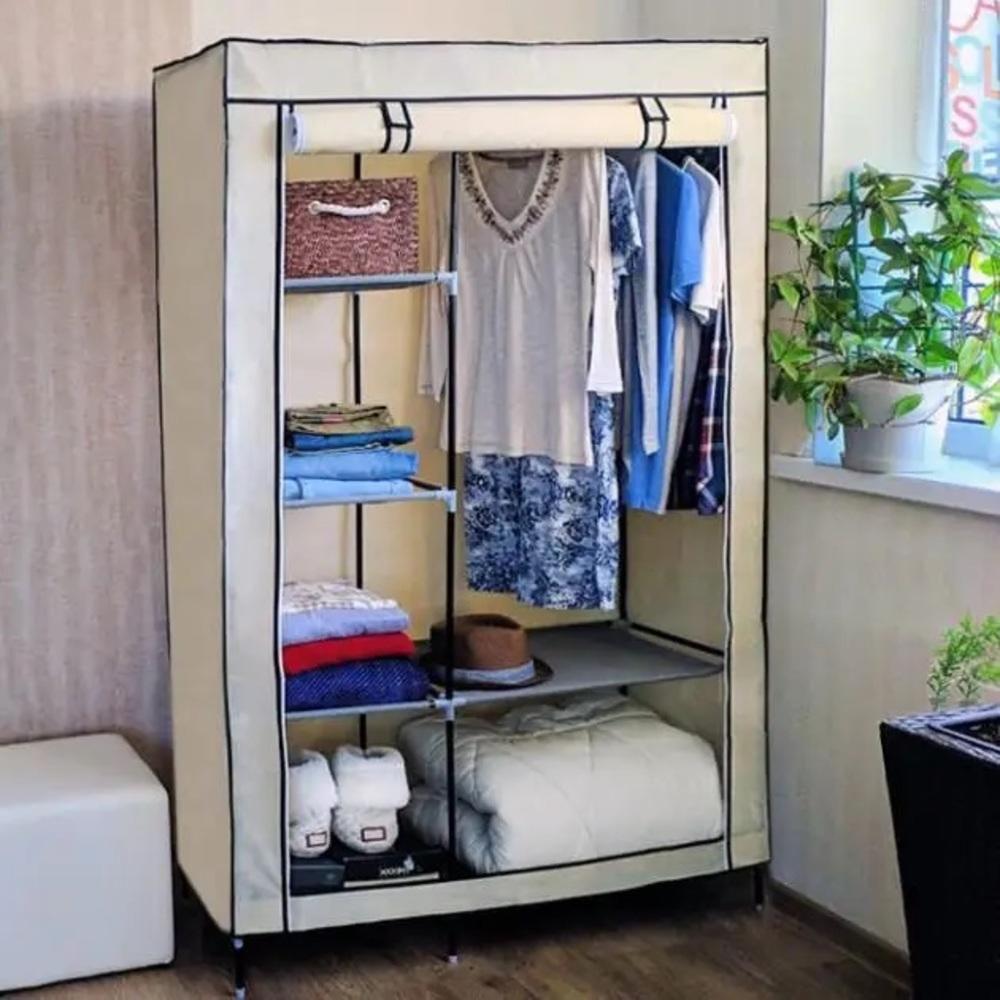 Guarda Roupa Portatil 4 Prateleiras Duplo Compacto Cabideiro Sapateira ...