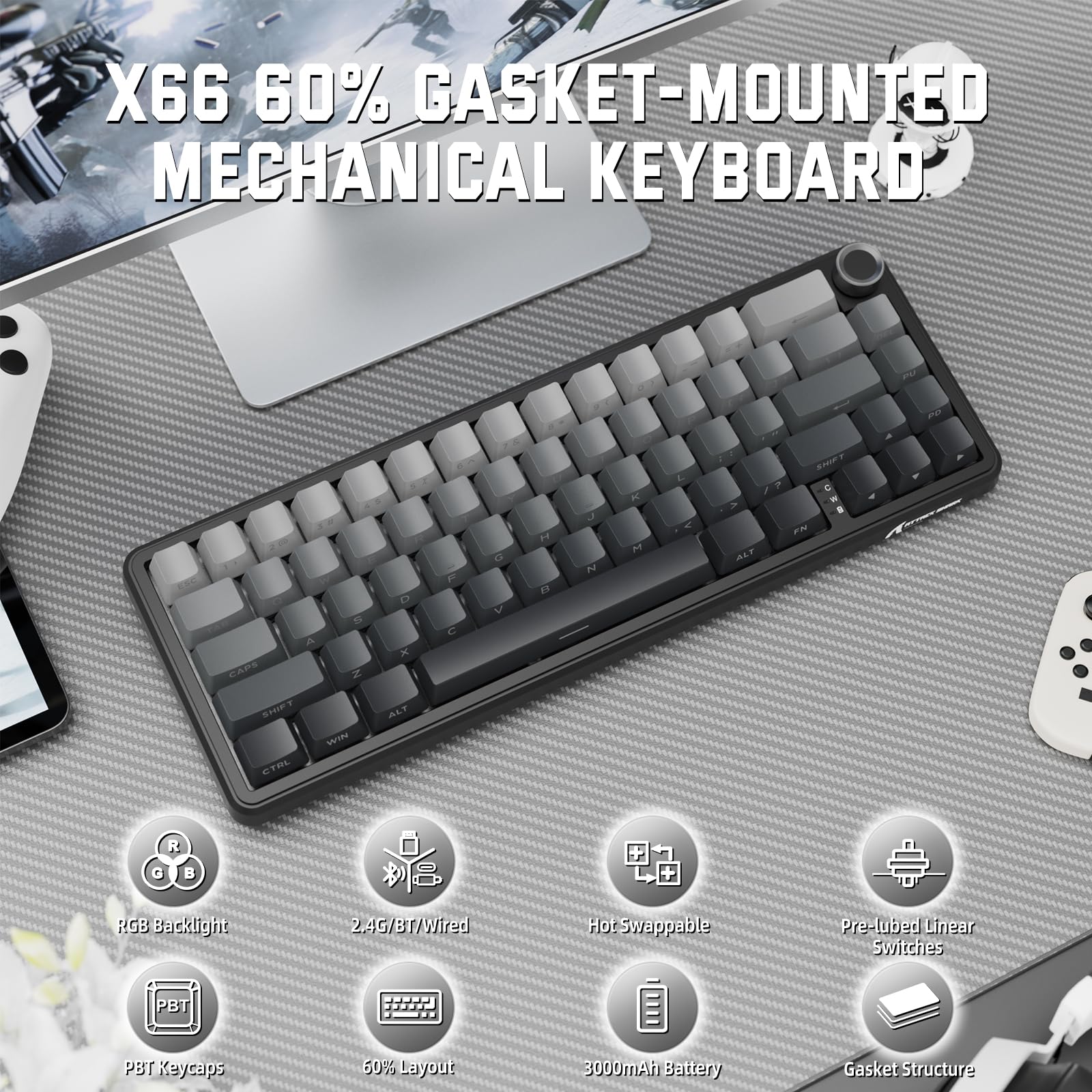 Teclado Mecânico Sem Fio Mambasnake Attack Shark X66 - Carrefour