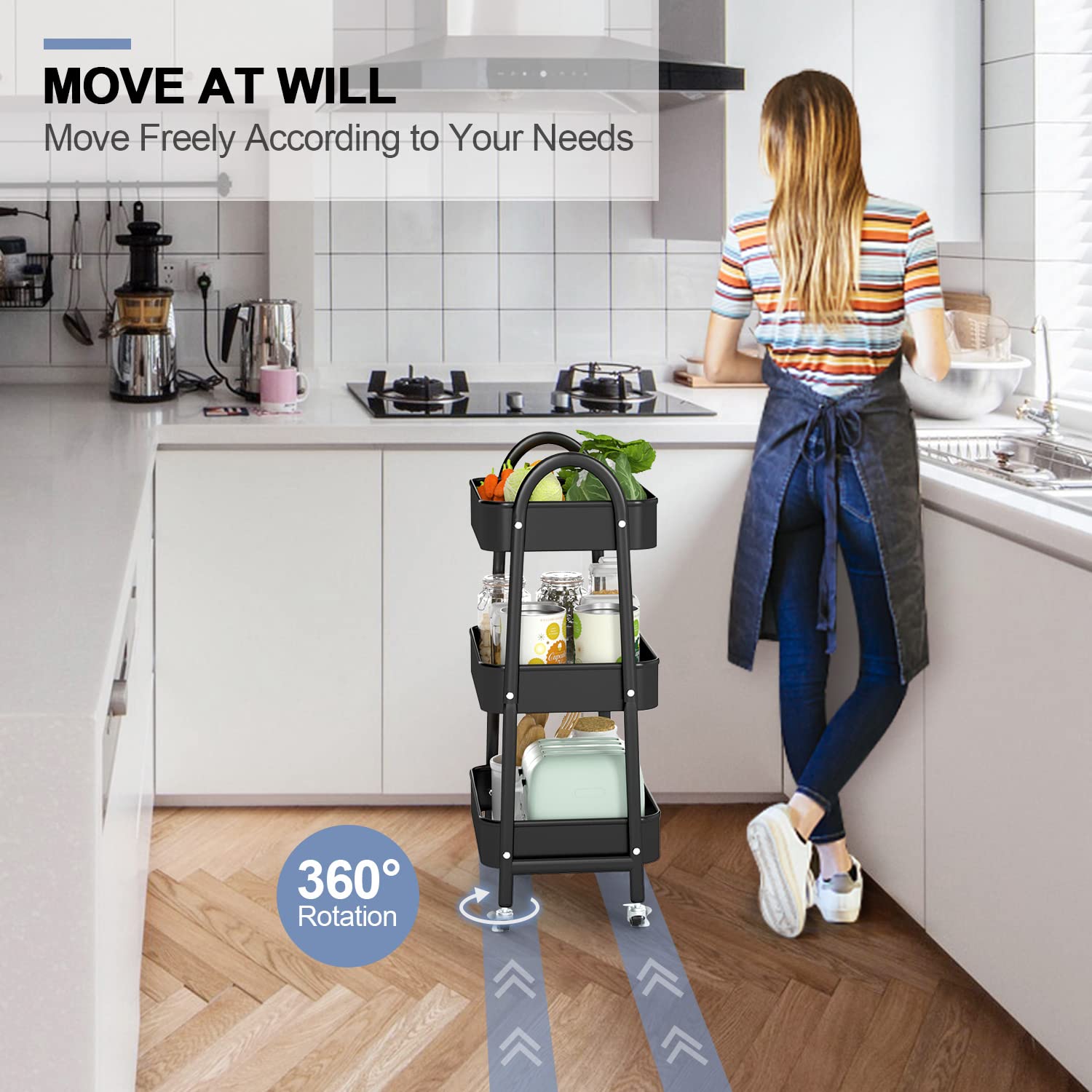 Carrinho De Rolamento Utilitário Eagmak De 3 Níveis Com Alça E Rodas ...