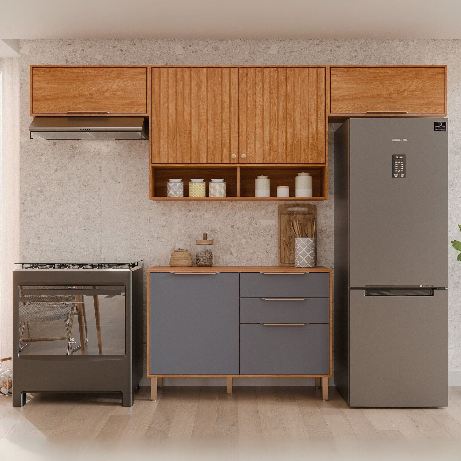 Cozinha Compacta Modulada 4 Peças 100% Mdf Divina Cinamomo/titânio ...