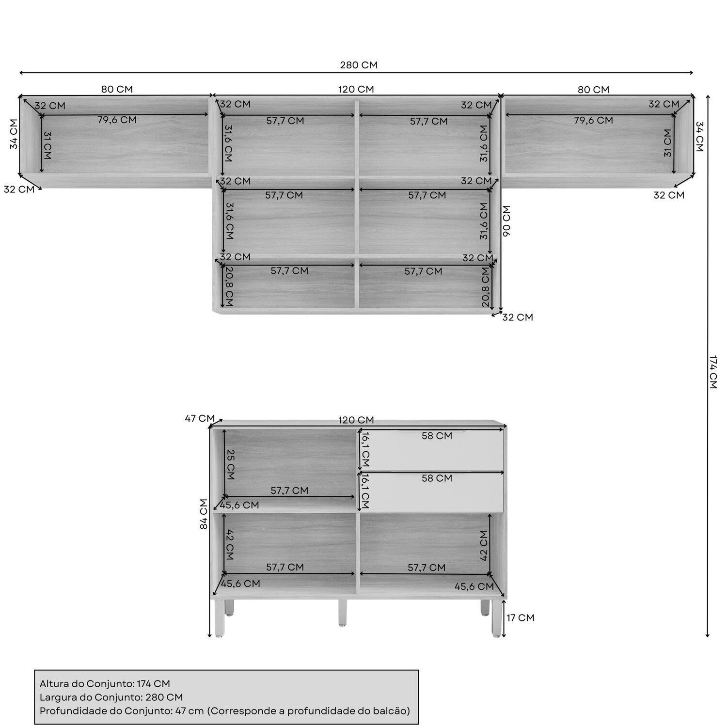 Cozinha Compacta Modulada 4 Peças 100% Mdf Divina Cinamomo/titânio ...