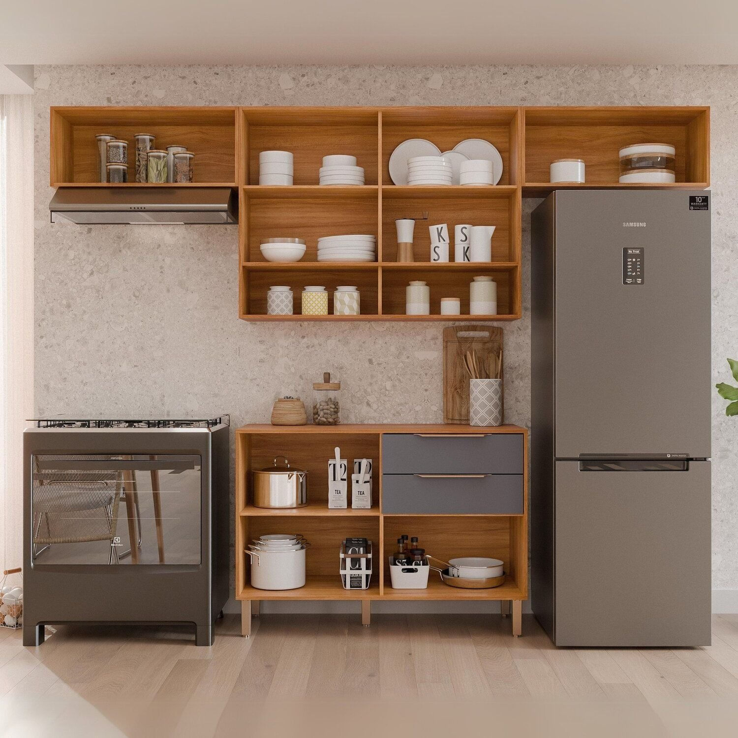 Cozinha Compacta Modulada 4 Peças 100% Mdf Divina Cinamomo/titânio ...