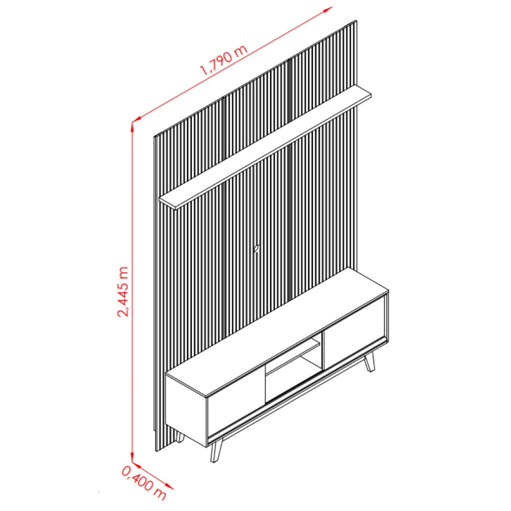 Rack Com Painel Frisado Para Tv Até 65 Polegadas 2 Portas De Correr Com Pés Milo Madetec - Carrefour