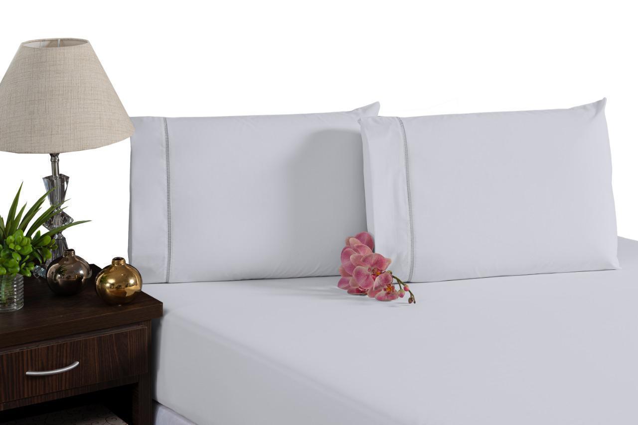 Kit Lençol Casal Queen 400 Fios Ponto Palito Branco 3 Peças - Carrefour