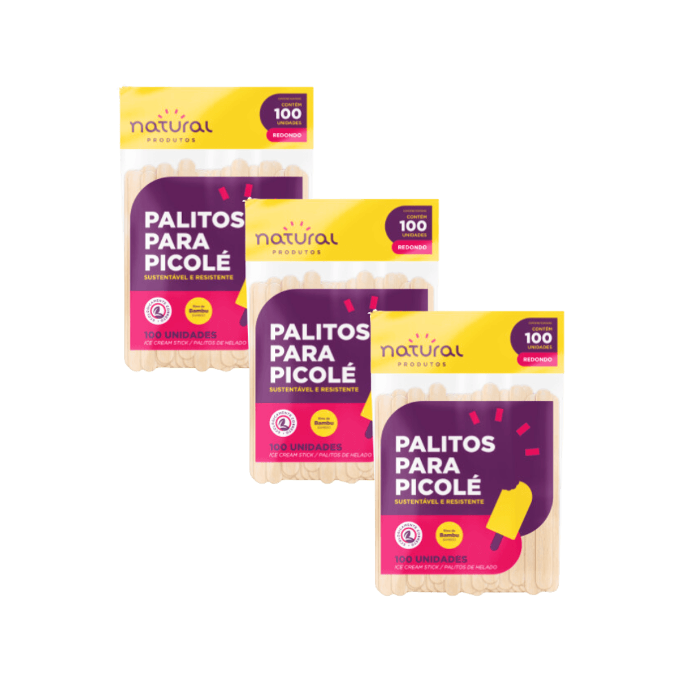 Kit Palito De Picole De Bambu Redondo Na C/100 Default Brand - Carrefour