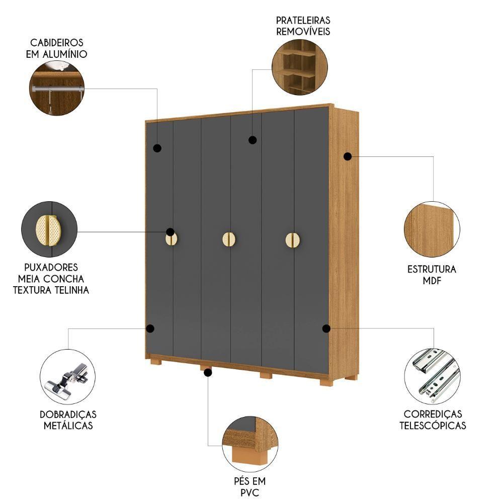 Guarda Roupa Casal 203cm Com 6 Portas Leo Nature/alasca V02 - Mpozenato ...