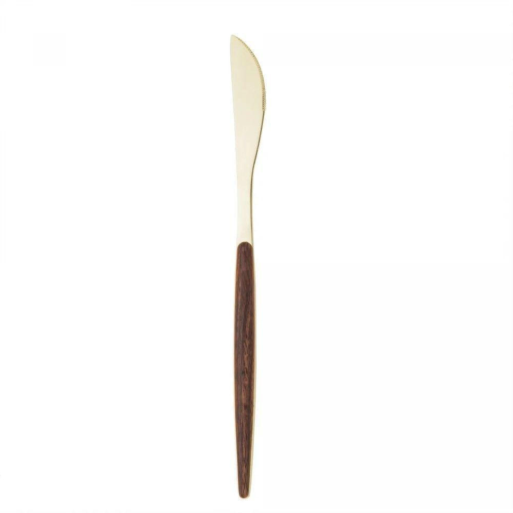 Faqueiro 24 Peças Organic Dourado Aço Inox Com Cabo Em Madeira Lyor ...