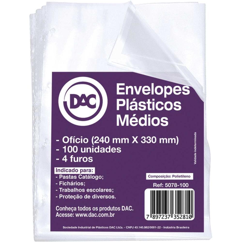 Envelope Plastico Oficio 4furos Medio 0,10mm - Dac Pct/100 - Carrefour