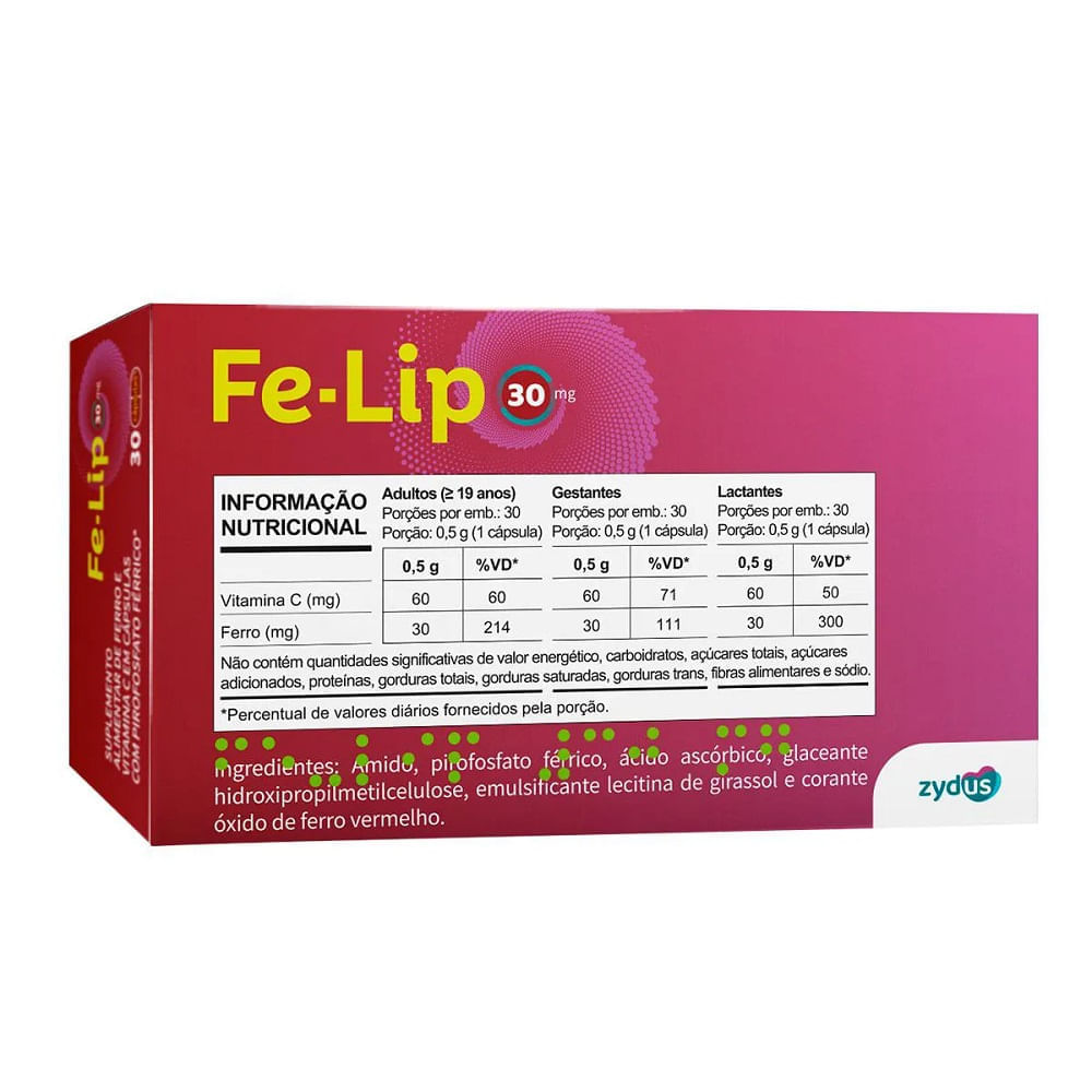 Suplemento Alimentar Fe-lip 30mg 30 Cápsulas - Carrefour