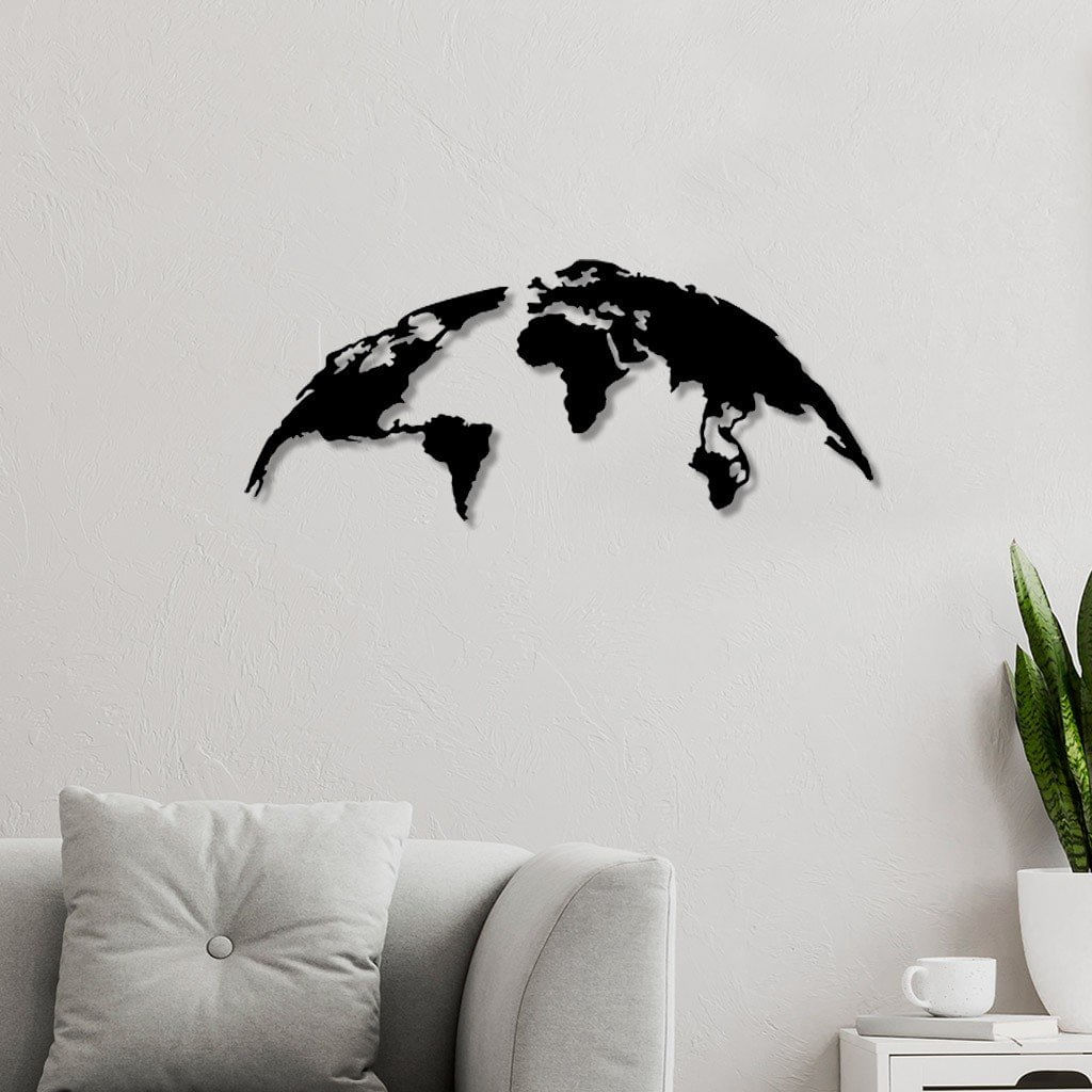 Escultura de Parede em MDF Mapa Mundi Em Meia Lua Preto - 120cm x 50cm ... Escultura de Parede em MDF Mapa Mundi Em Meia Lua Preto - 120cm x 50cm ...