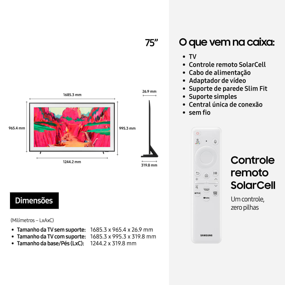 Samsung Vision Ai Tv 75" The Frame Pro 4k Ls03fw + Soundbar Samsung Hw ...