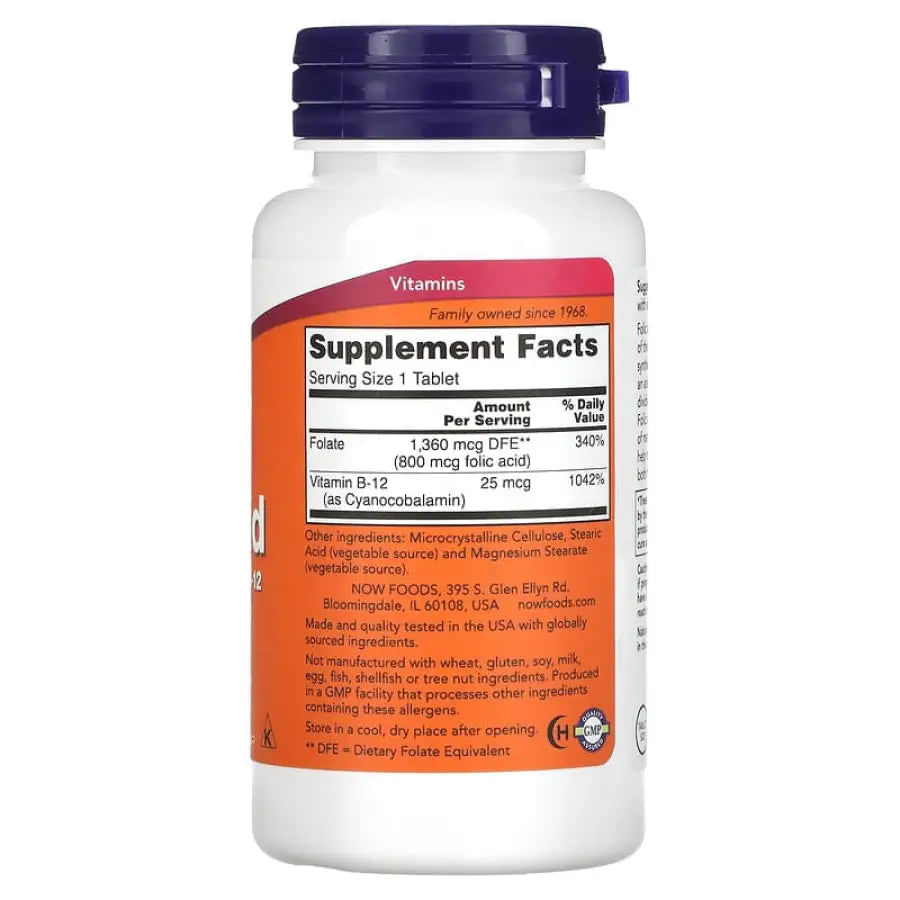 Folic Acid 800mg + Vitamin B12 (250) - Now Foods - Carrefour