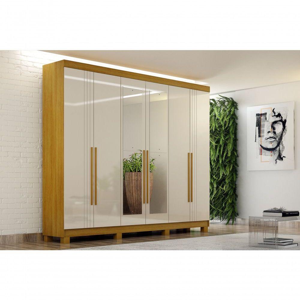 Armario Roupeiro Madri 6 Portas 2 Gavetas C/kit 4 Espelho Madri Com Pes ...