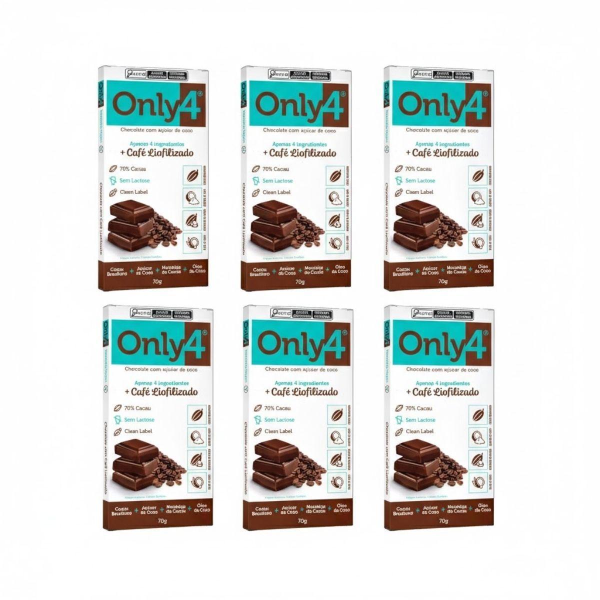 Kit 6 Chocolate Vegano 70% Cacau Café 70g Zero Açucar Only4 - Carrefour