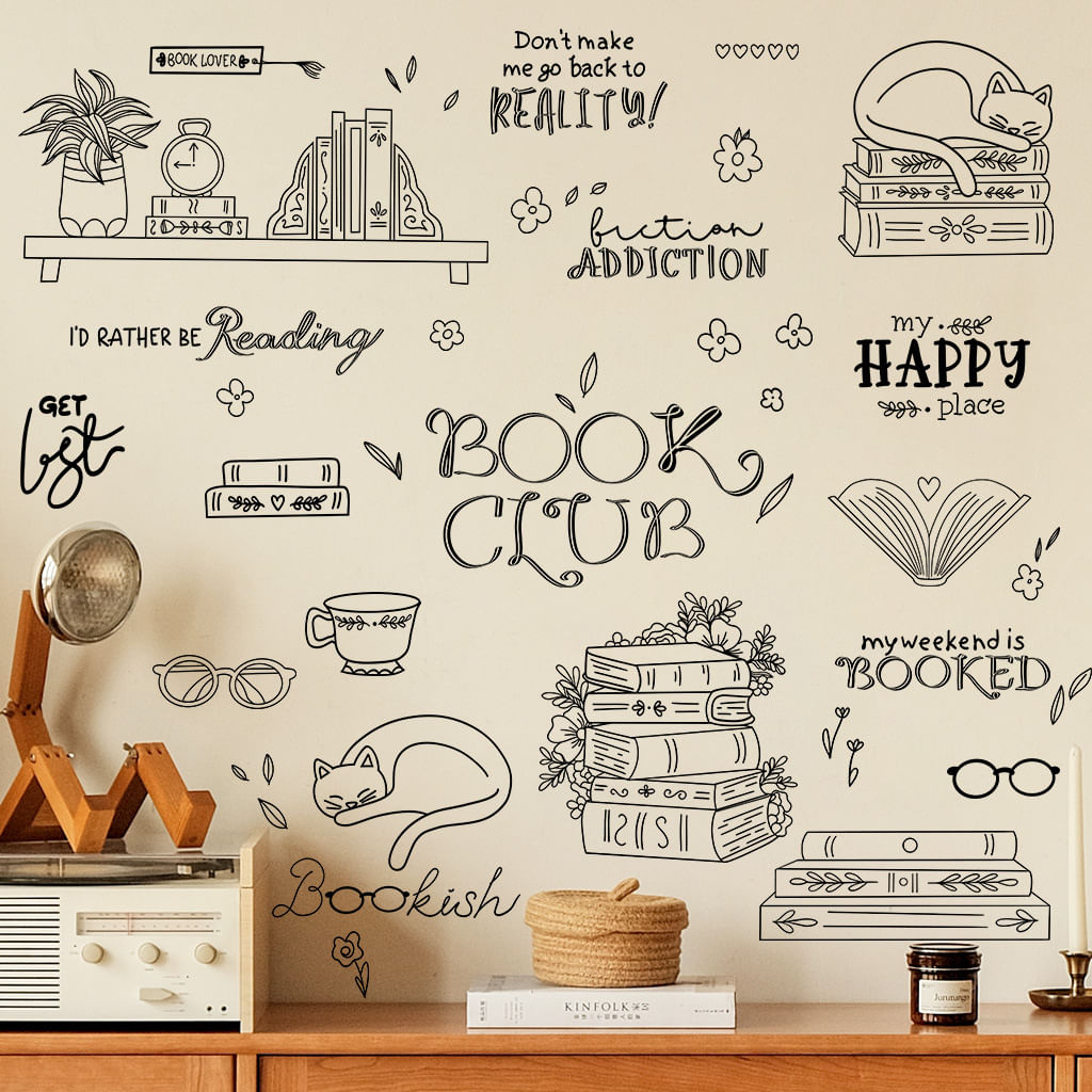 Adesivos De Parede Book Club Inspirational Reading Citations Pvc - Carrefour