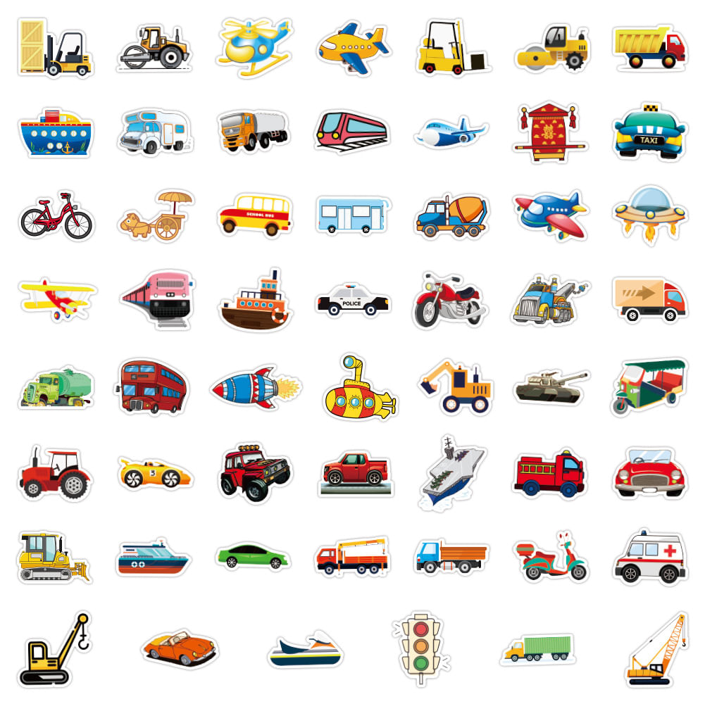 Pacote De Adesivos Cartoon Transportation, 50 Unidades De Vinil ...