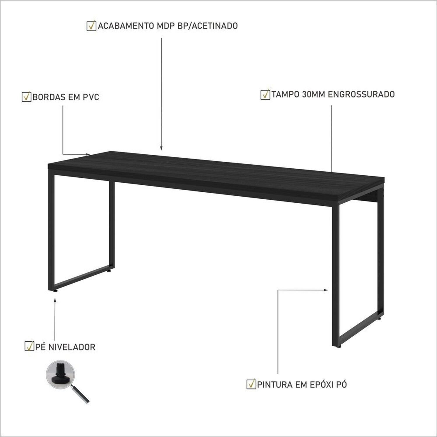 Escrivaninha Studio 180cm Industrial Preto E Ônix Preto / Ônix - Carrefour