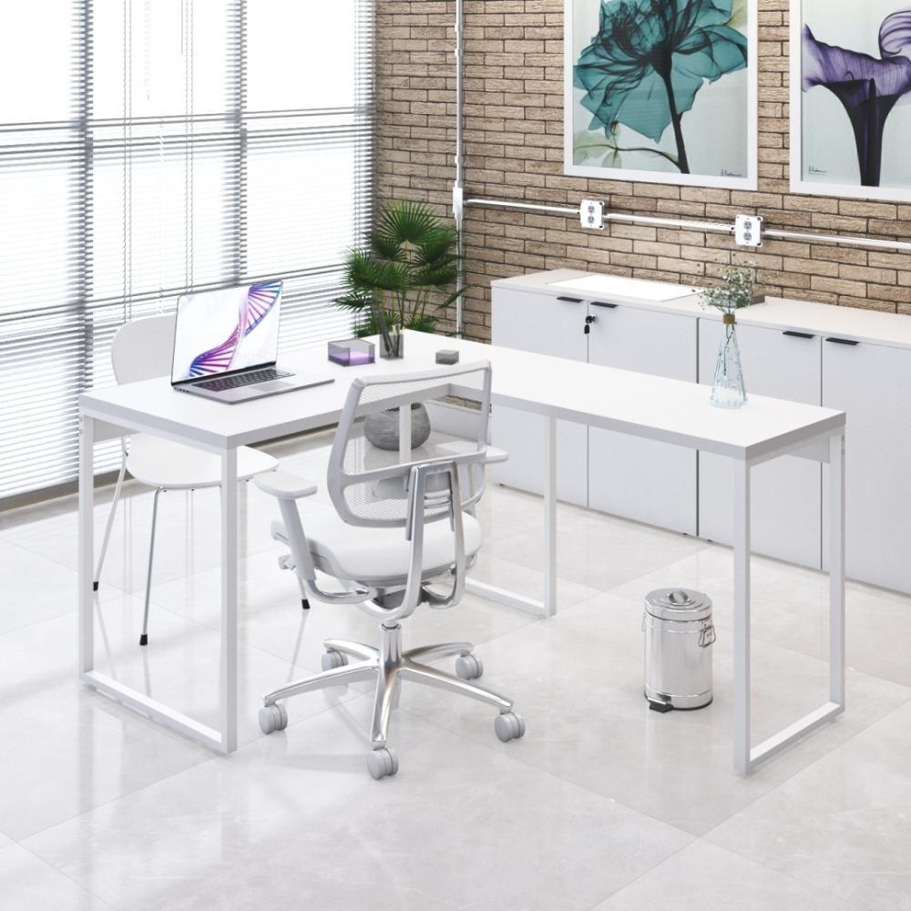 Mesa Em L Office 120x150x75cm Kuadra Branco Chess - Est.branca - Carrefour