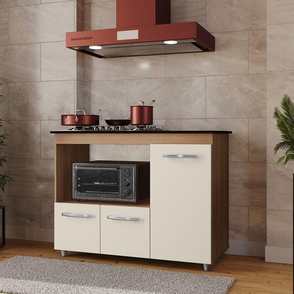 Balcão Dália Para Cooktop 4 Bocas 3 Portas Cozinha Mb1 120cm Cor Savana ...