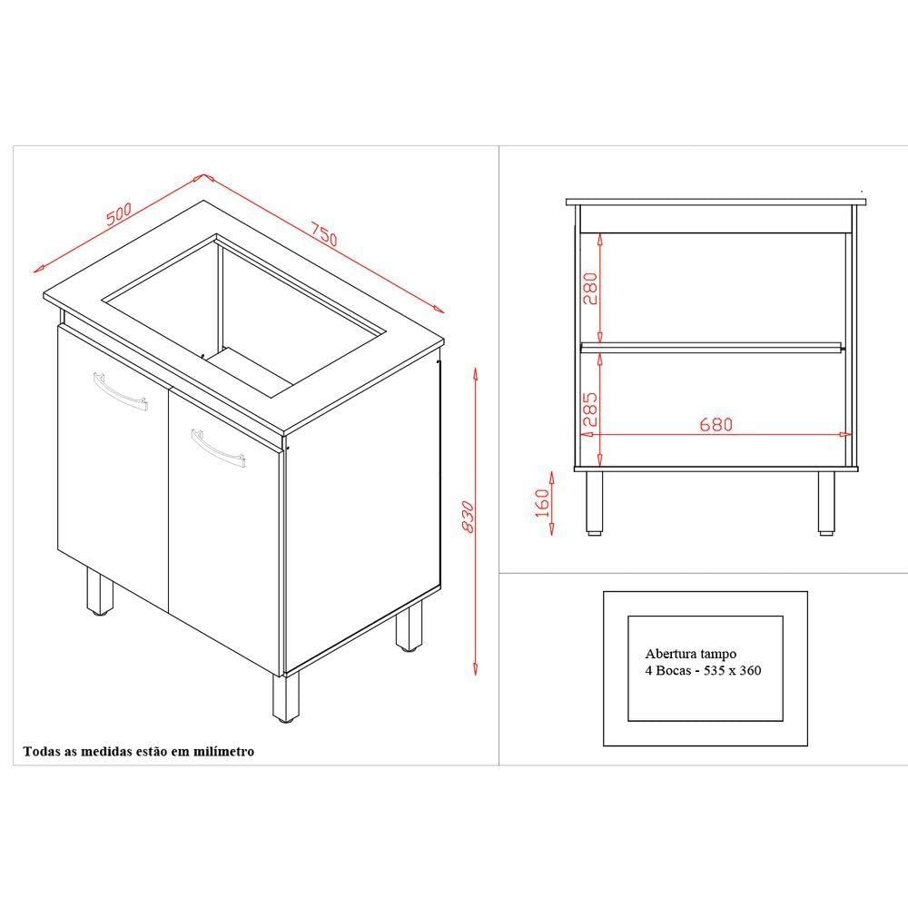 Balcão Vani Para Cooktop 4 Bocas 2 Portas Cozinha Mb1 70cm Cor Savana ...