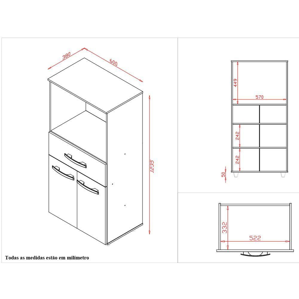 Armário Multiuso Luni 2 Portas 1 Gaveta Cozinha Mb1 Cor Savana Off ...