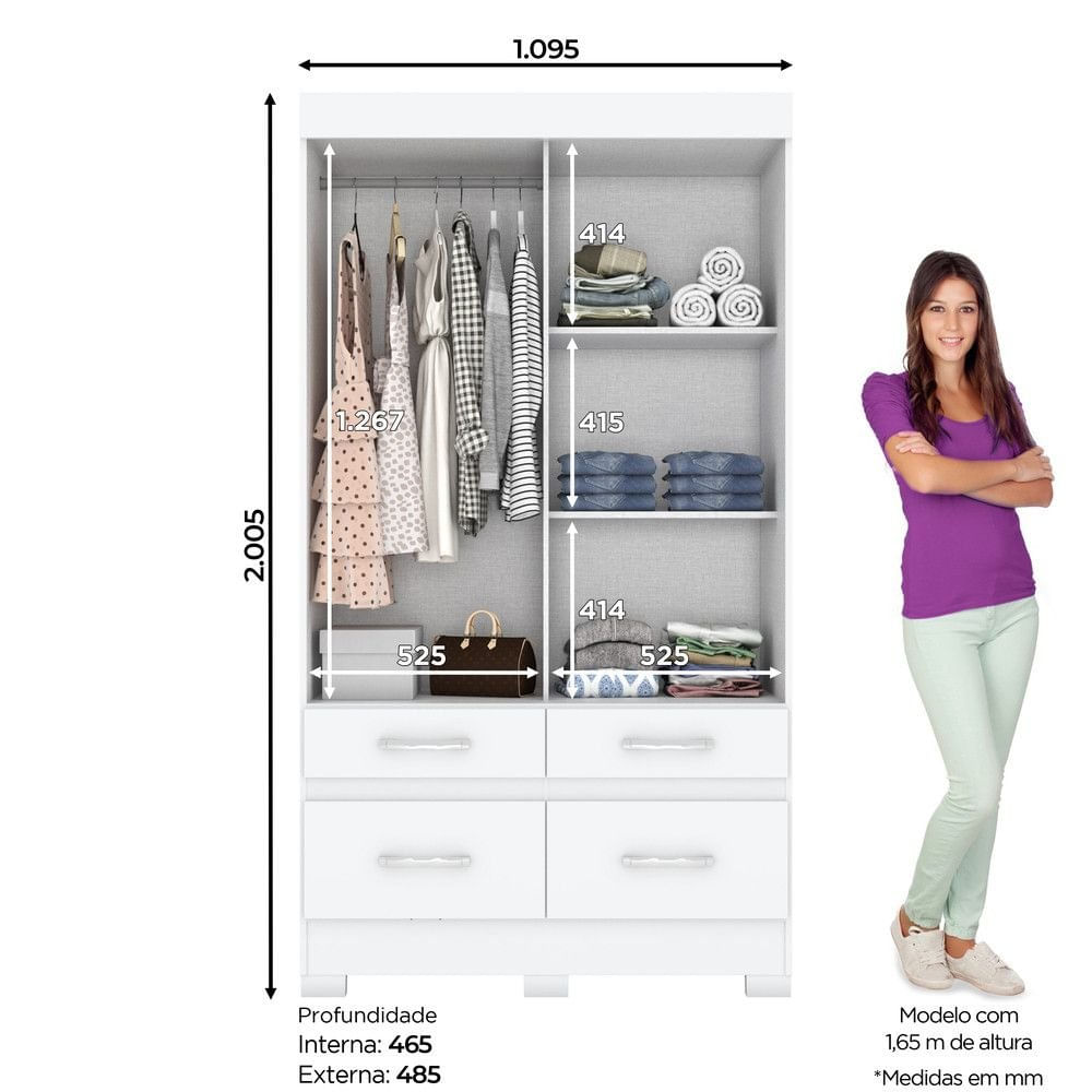 Guarda-roupa Paco 2 Portas Espresso Móveis Branco/rosa Chá Branco ...