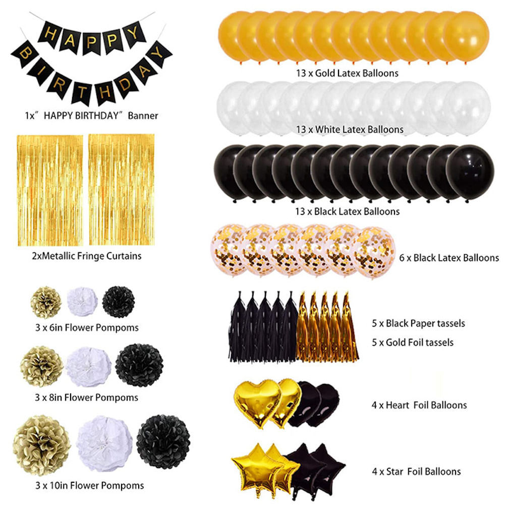 Kit De Balões De Aniversário Em Ouro Preto, 38 Peças De Confete De ...