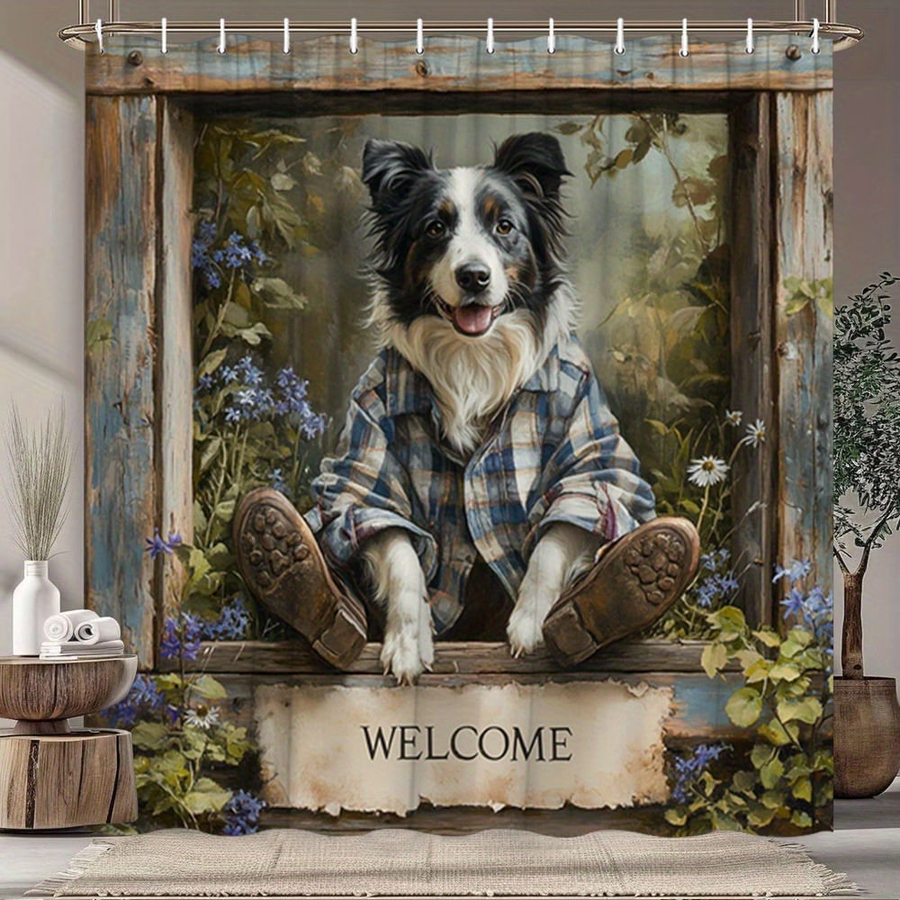 Cortina De Chuveiro Impermeável Border Collie Rustic Welcome - Carrefour