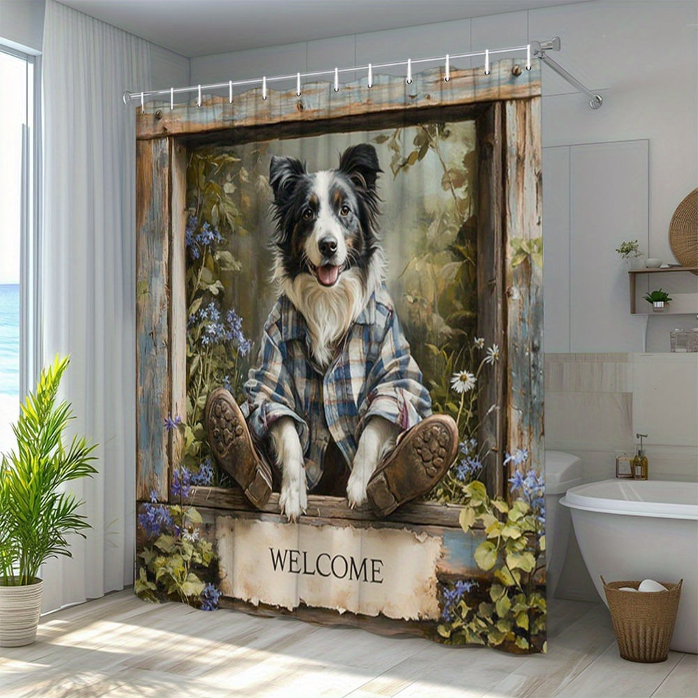 Cortina De Chuveiro Impermeável Border Collie Rustic Welcome - Carrefour