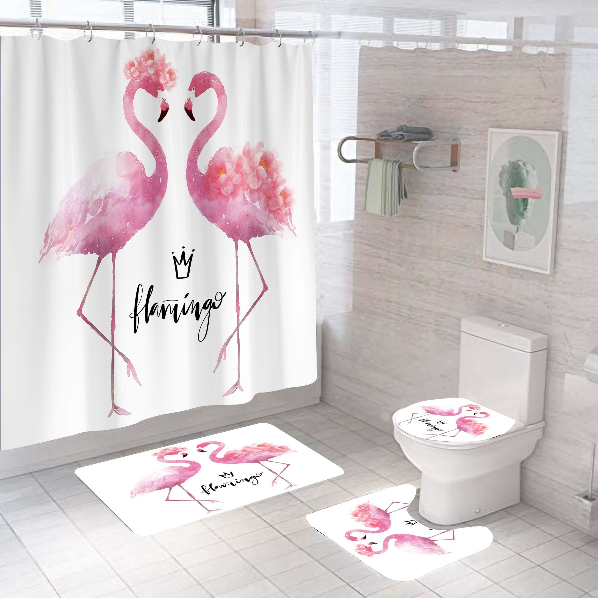 Conjunto De Banheiro, Cortina De Chuveiro Flamingo, 4 Peças De ...