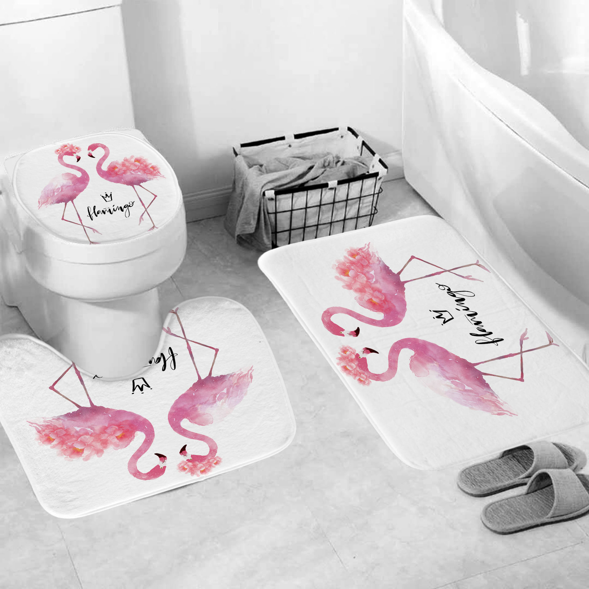 Conjunto De Banheiro, Cortina De Chuveiro Flamingo, 4 Peças De ...