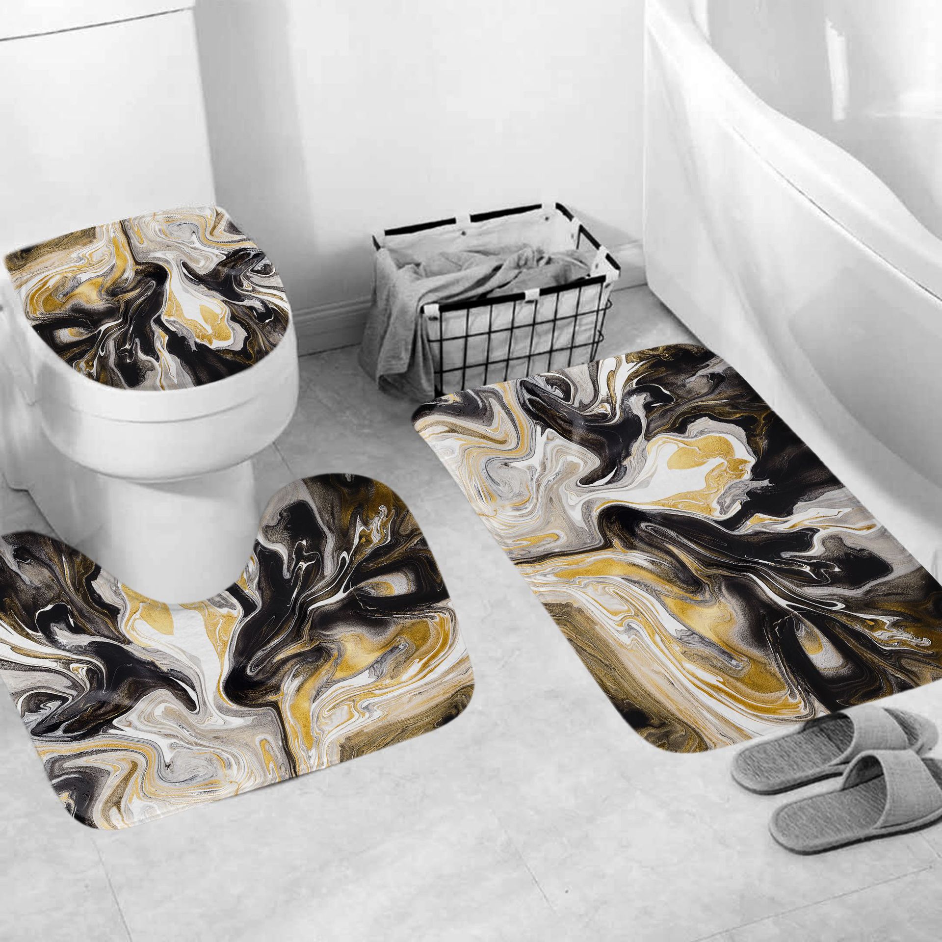 Conjunto De Decoração De Banheiro, Cortina De Chuveiro, Mármore, Tinta ...